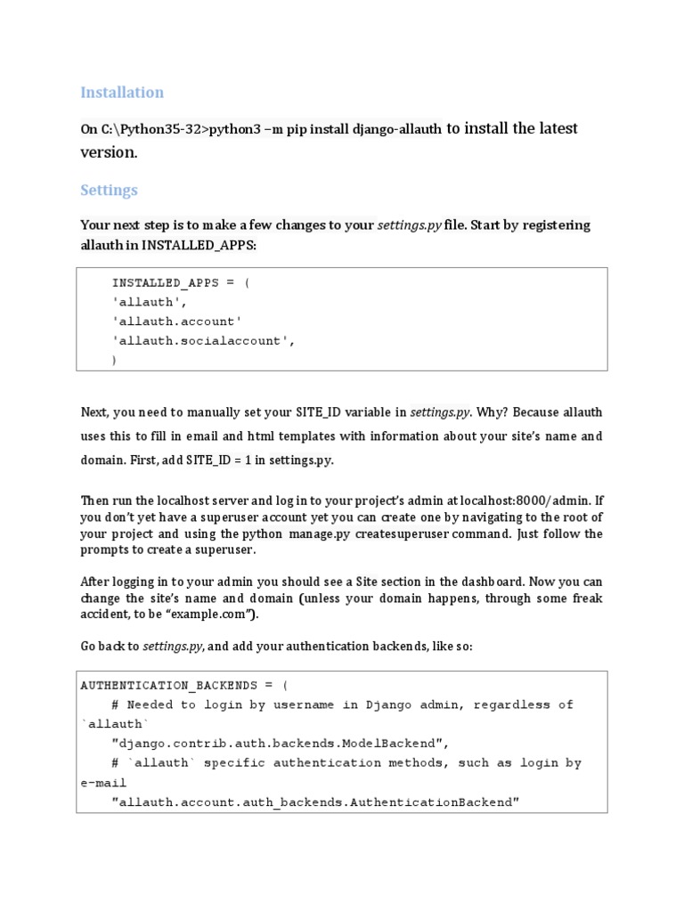 Django-Allauth Installation and Configuration | PDF | Superuser | Login