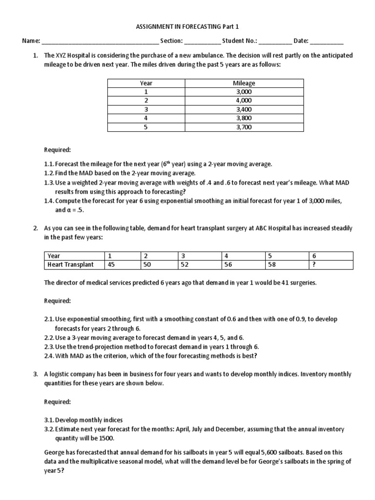 Assignment In Forecasting And Lp Part 1 Pdf Moving Average Forecasting