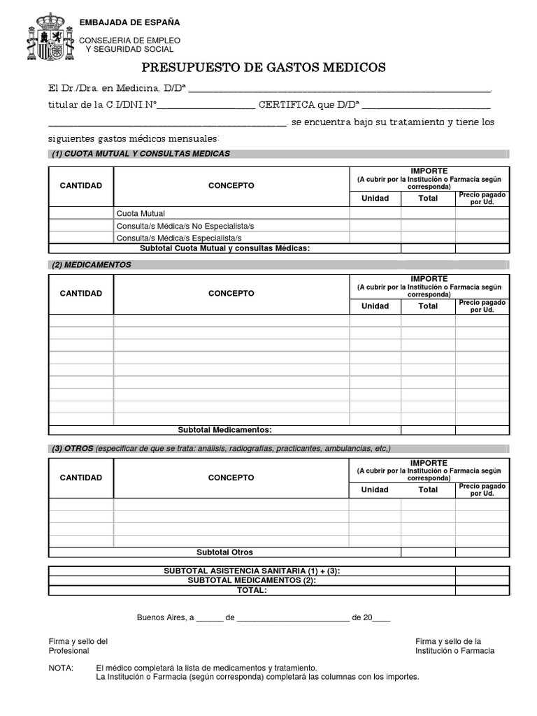 Presupuesto De Gastos Médicos 1 Pdf Farmacia Medicina