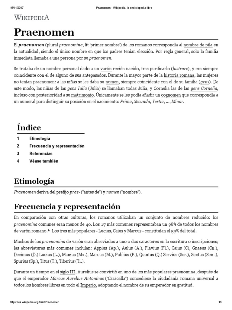 Praenomen - Wikipedia | PDF | Onomástica | Los antiguos romanos