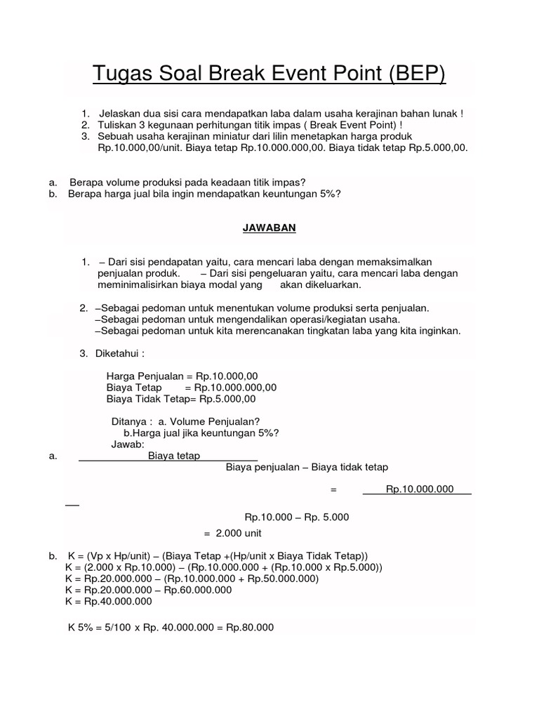 Tugas Soal Break Event Point | PDF