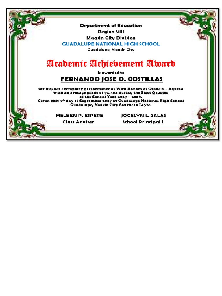 Cert. Quarterly Award | PDF