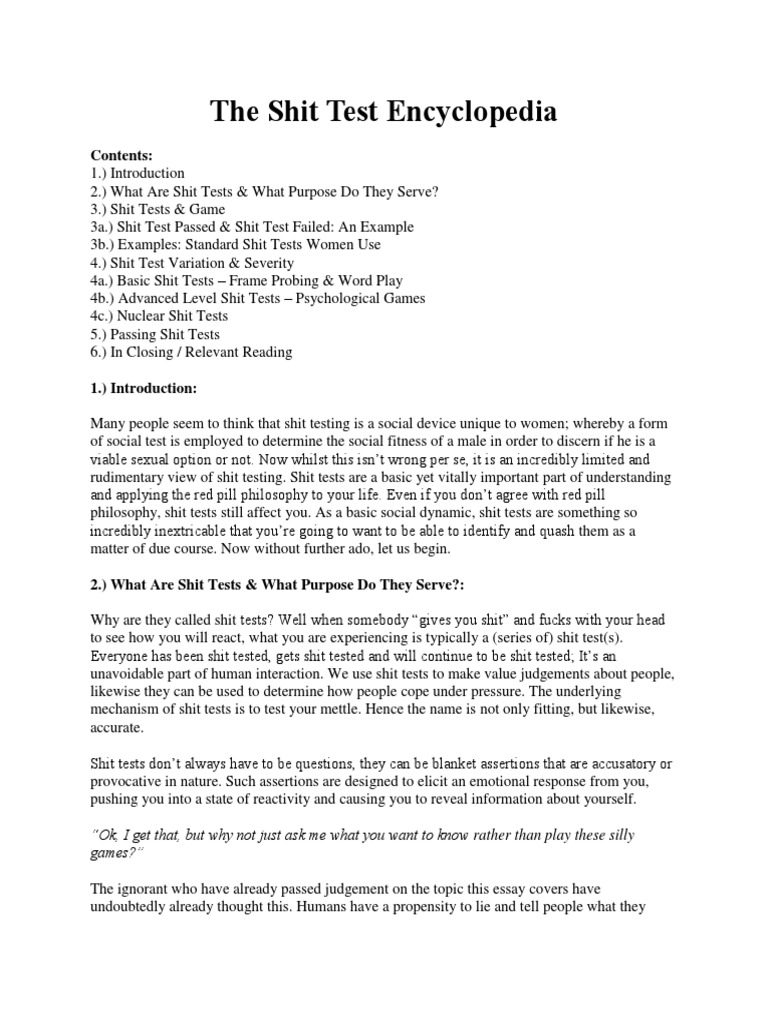 The Shit Test Encyclopedia | PDF | Conversation | Psychological Abuse