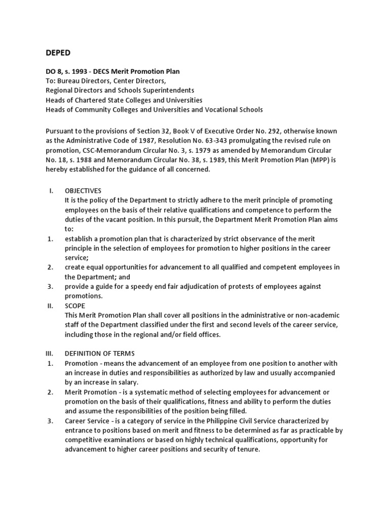 DECS Merit Promotion Plan: Guidelines for Promoting Employees Within ...