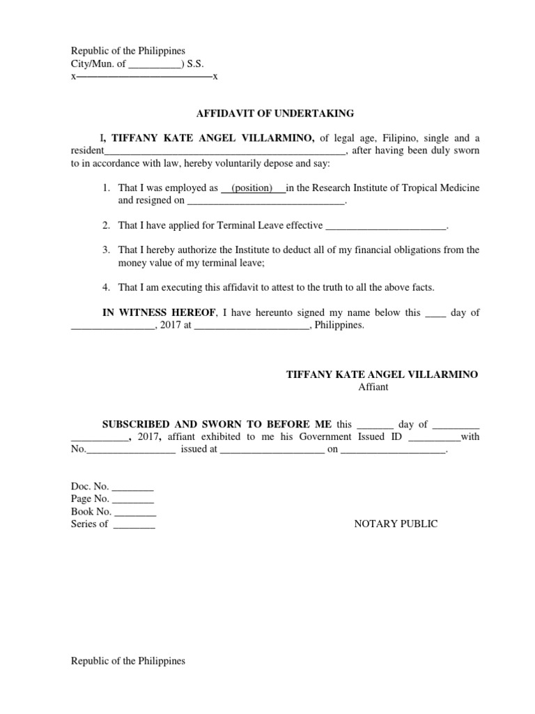 Sample Affidavits for Terminal Leave | Affidavit | Notary Public
