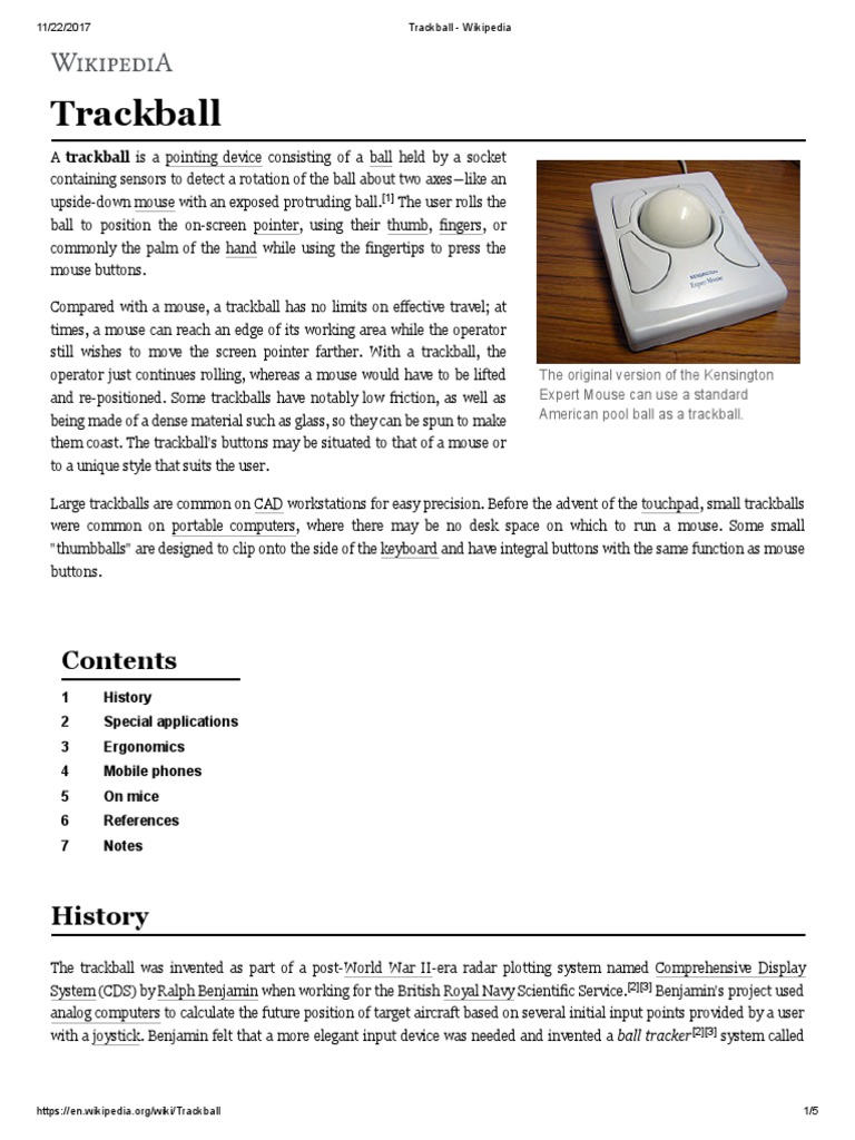 Trackball - Wikipedia | PDF | Computer Hardware | Input/Output