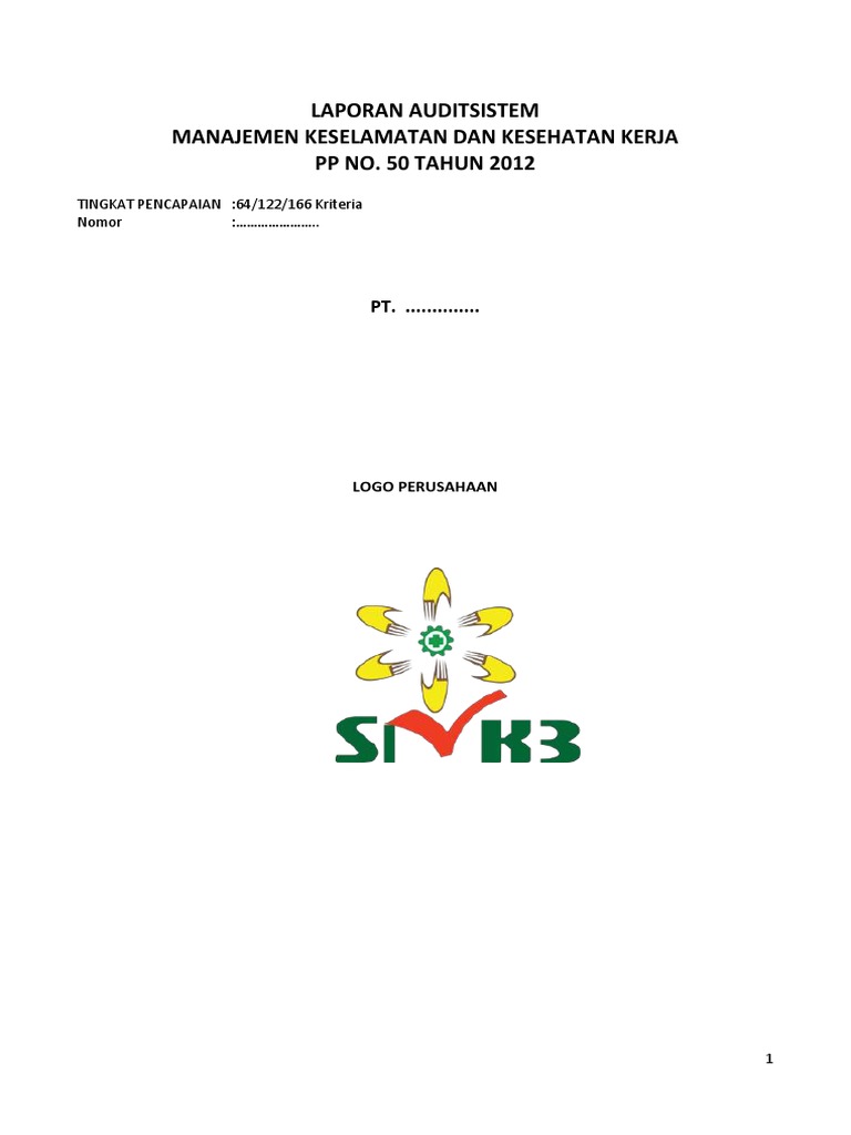 Format Laporan Audit Smk3 PP 50 - 2012 | PDF | Teknologi & Rekayasa