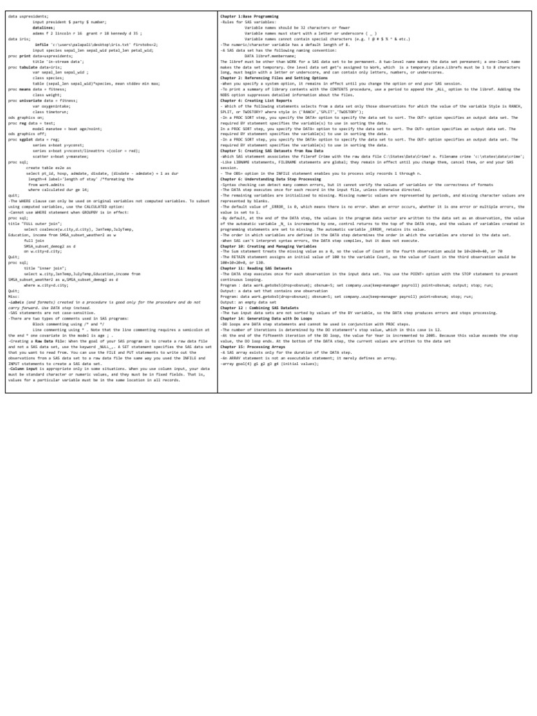 SAS-Cheat Sheet PDF | Download Free PDF | Sas (Software) | Variable (Computer Science)