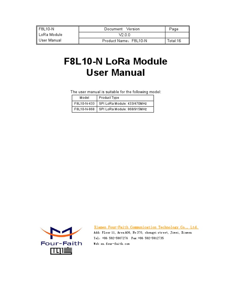 F8L10-N LoRa Module User Manual V2.0.0 | PDF | Printed Circuit Board | Electromagnetic Interference