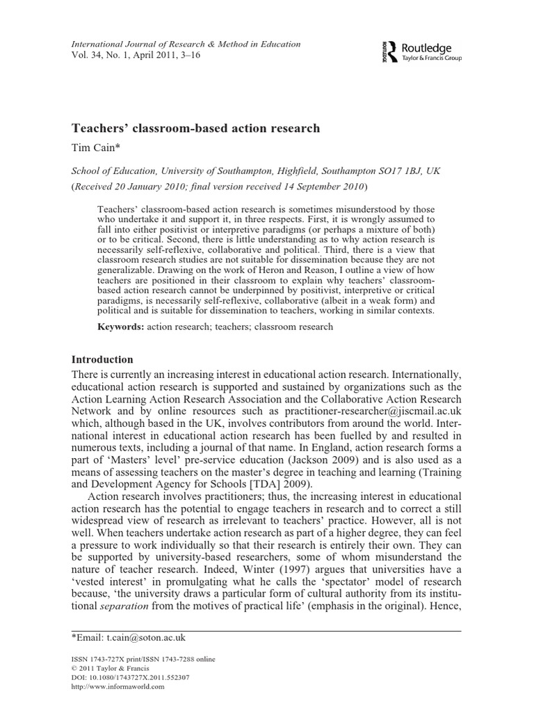 Teachers' Classroom-Based Action Research | PDF | Music Education ...