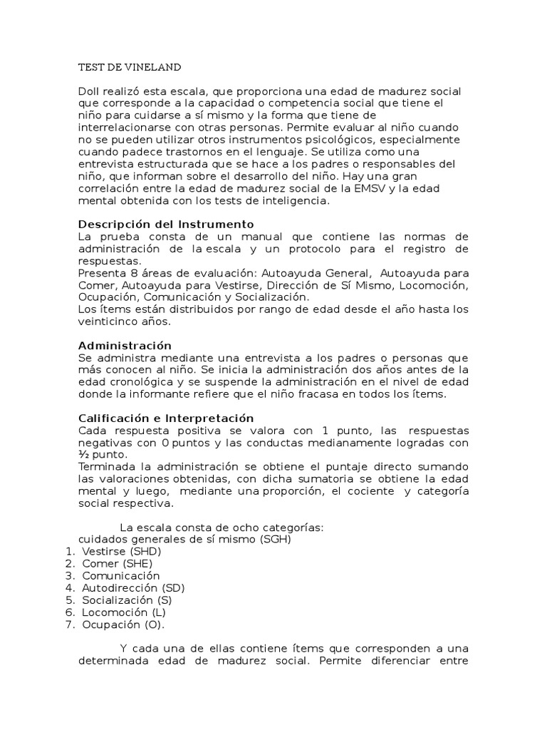 Test de Vineland | PDF | Desarrollo personal | Sicología