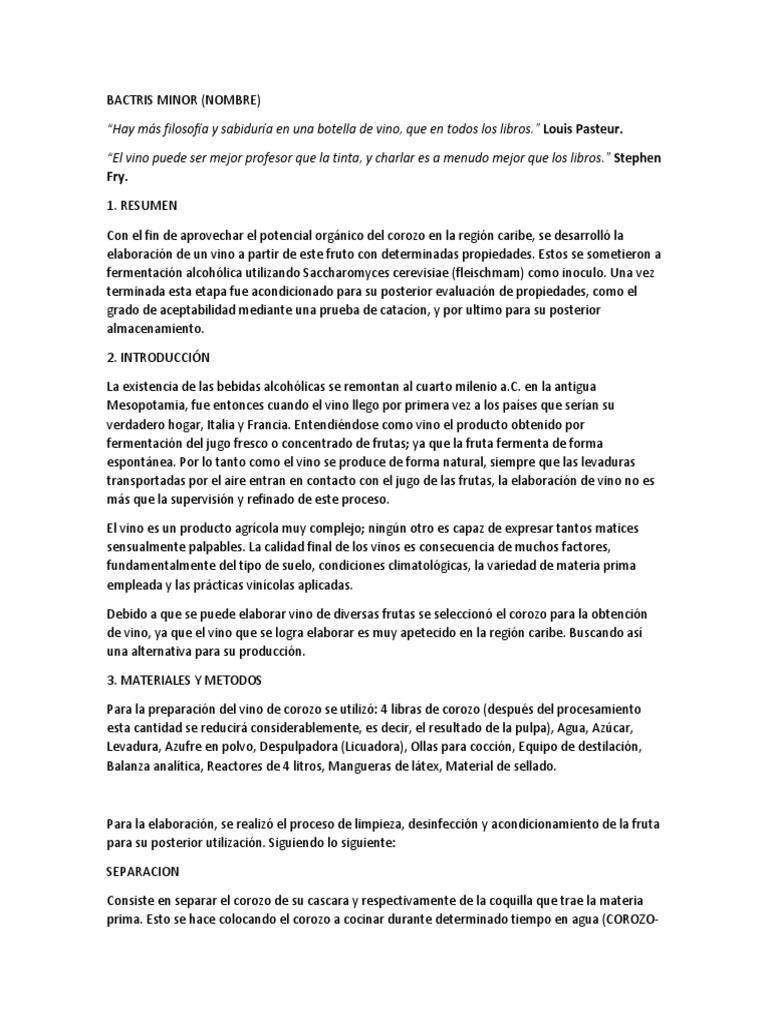 Poster Bactris Minor | PDF | Vino | Agua