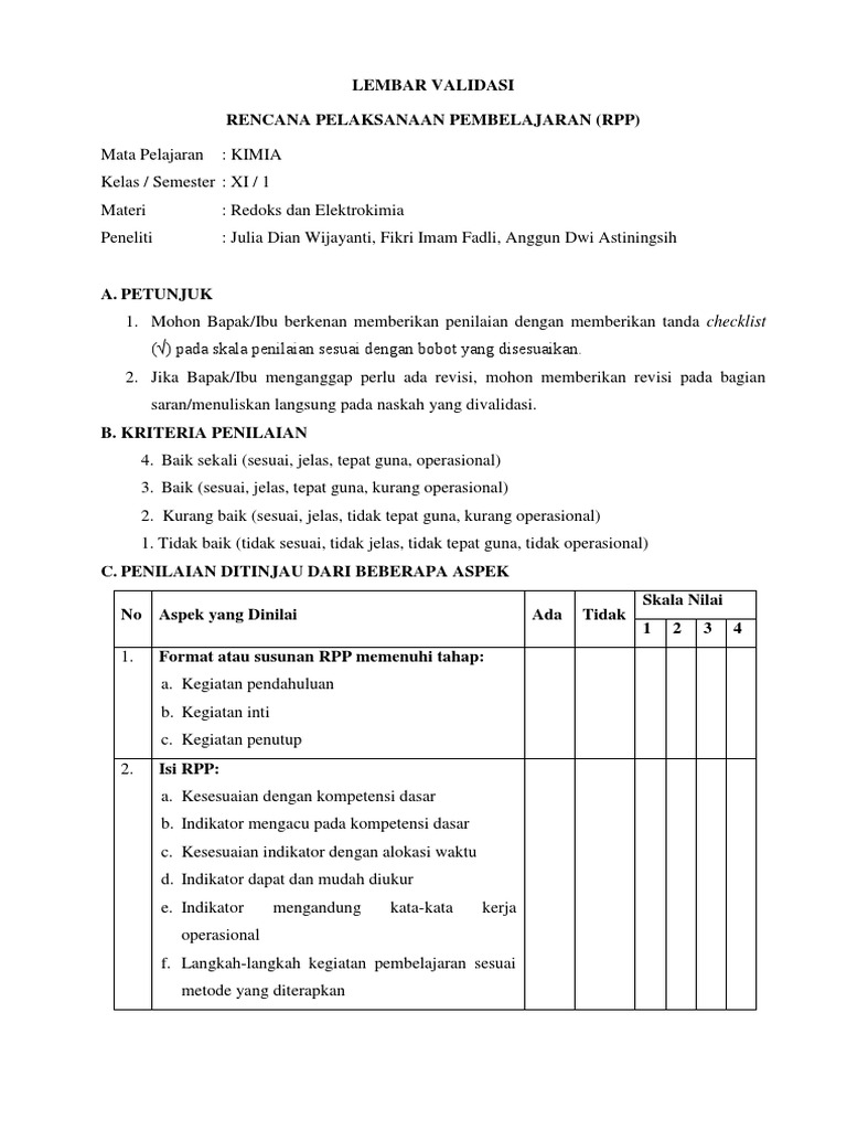 Lembar Validasi RPP Inovasi | PDF