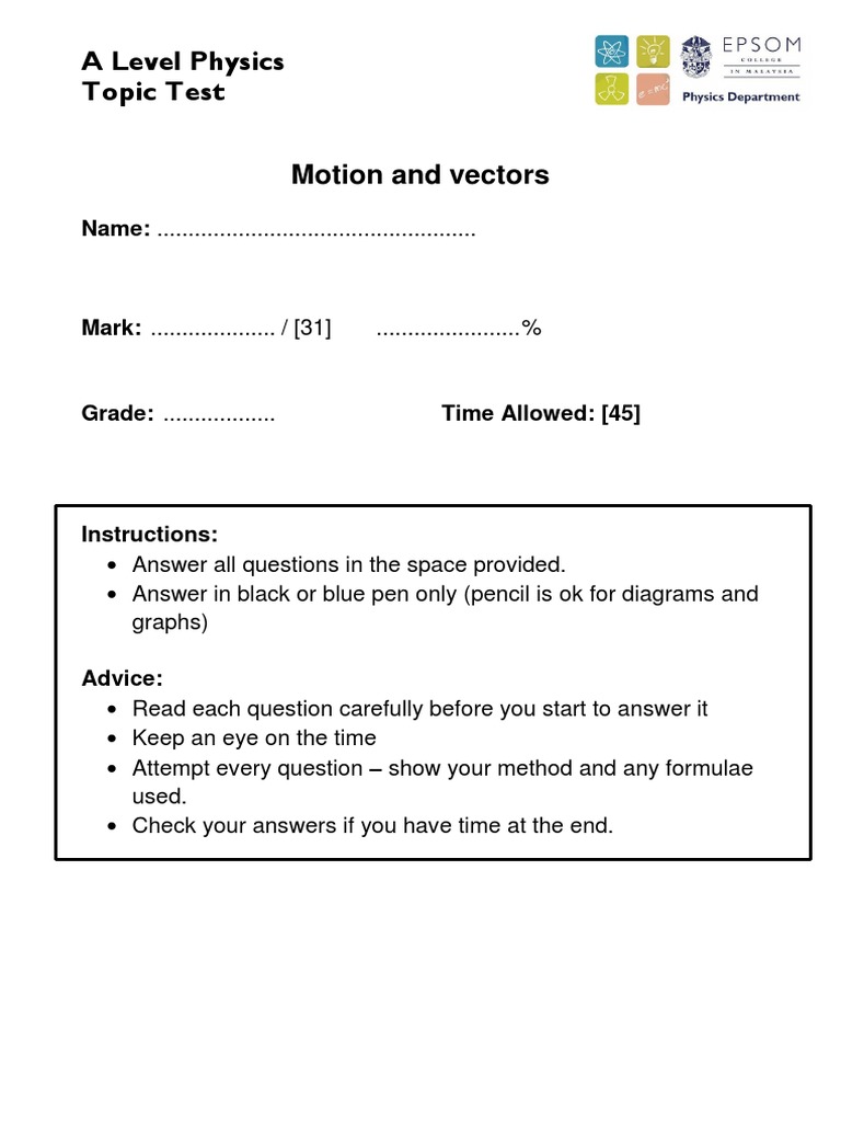 Motion Exam: Vector Acceleration Test | PDF | Velocity | Acceleration