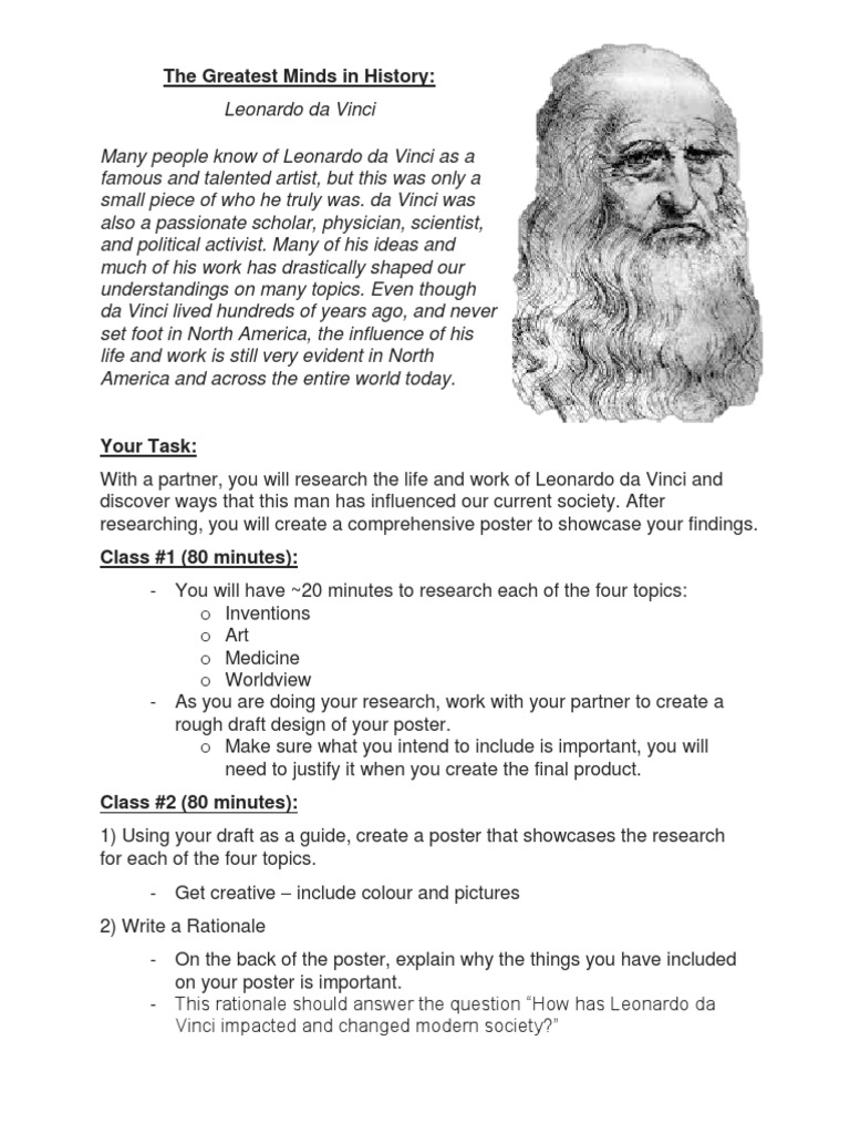 Da Vinci Assignment Handout | Download Free PDF | Leonardo Da Vinci ...