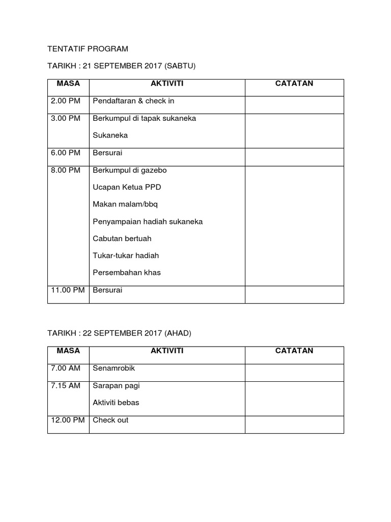 Tentatif Program Family Day 2017 | PDF | Cooking, Food & Wine