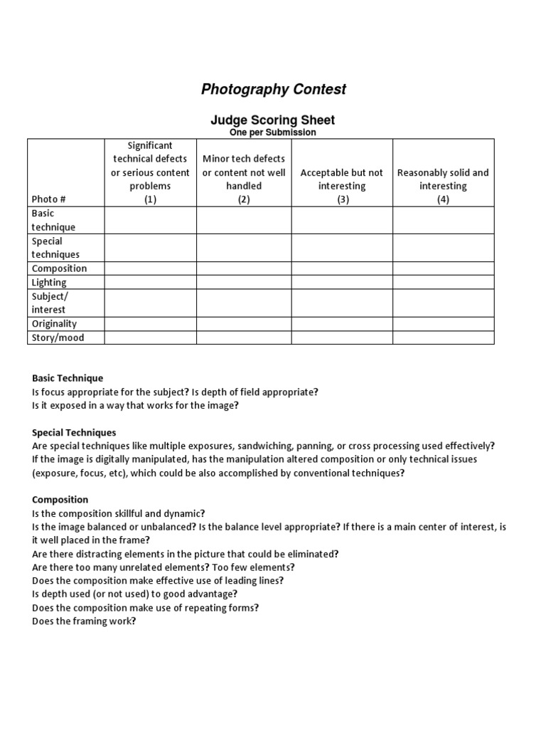 Photo Contest Judging Form | PDF