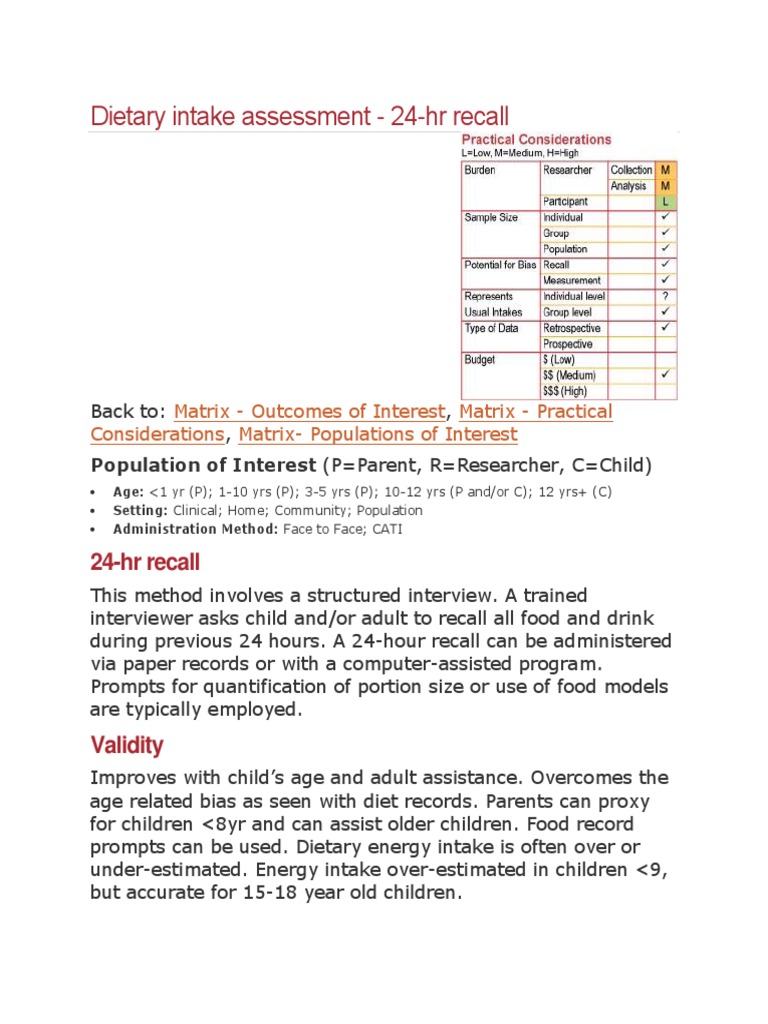 Dietary Intake Assessment | PDF | Nutrients | Diet (Nutrition)