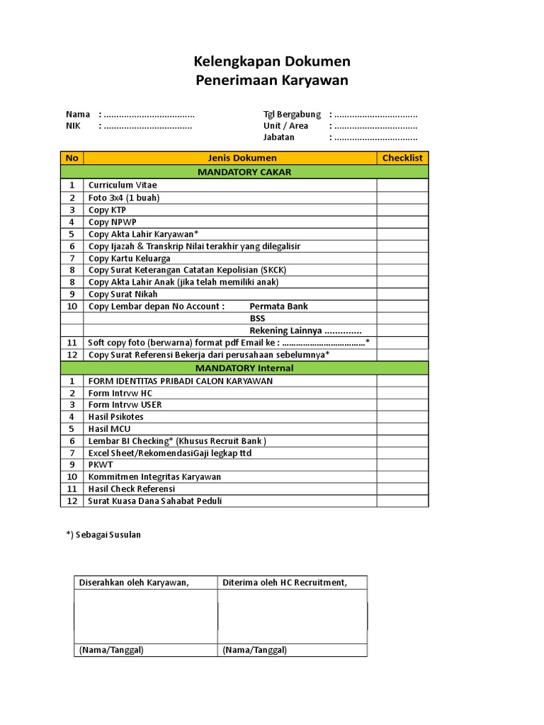 Ceklist Kelengkapan Dokumen | PDF