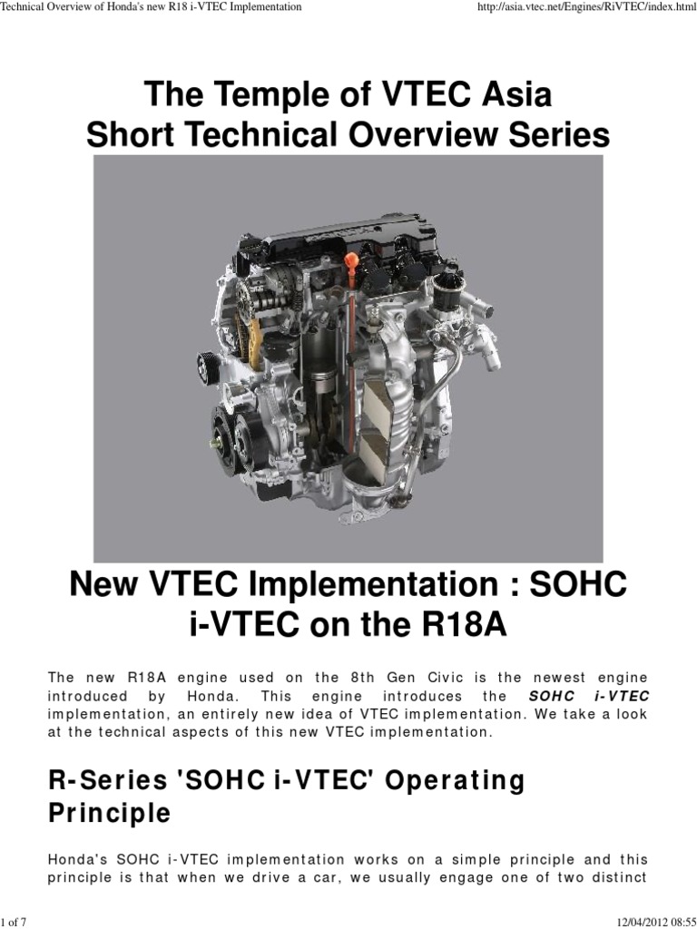 Technical Overview of Honda's New R18 I-VTEC Implementation | PDF ...