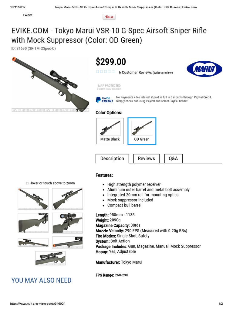 Tokyo Marui VSR-10 G-Spec Airsoft Sniper Rifle With Mock Suppressor (Color_ OD Green) _ Evike ...
