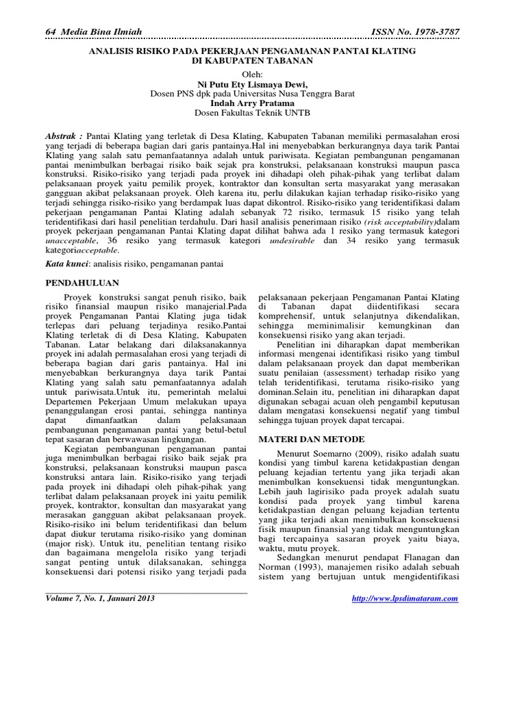 Analisis Risiko Pengamanan Pantai Klating | PDF