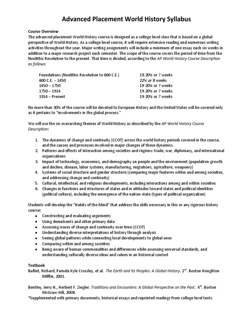 Advanced Placement World History Syllabus: Course Overview | PDF ...