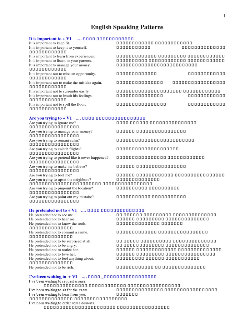 English Speaking Pattern | PDF