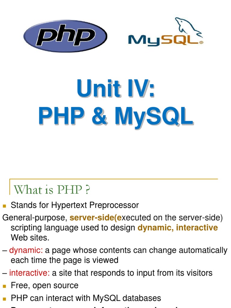 Unit IV: PHP & Mysql | PDF | Php | Web Server