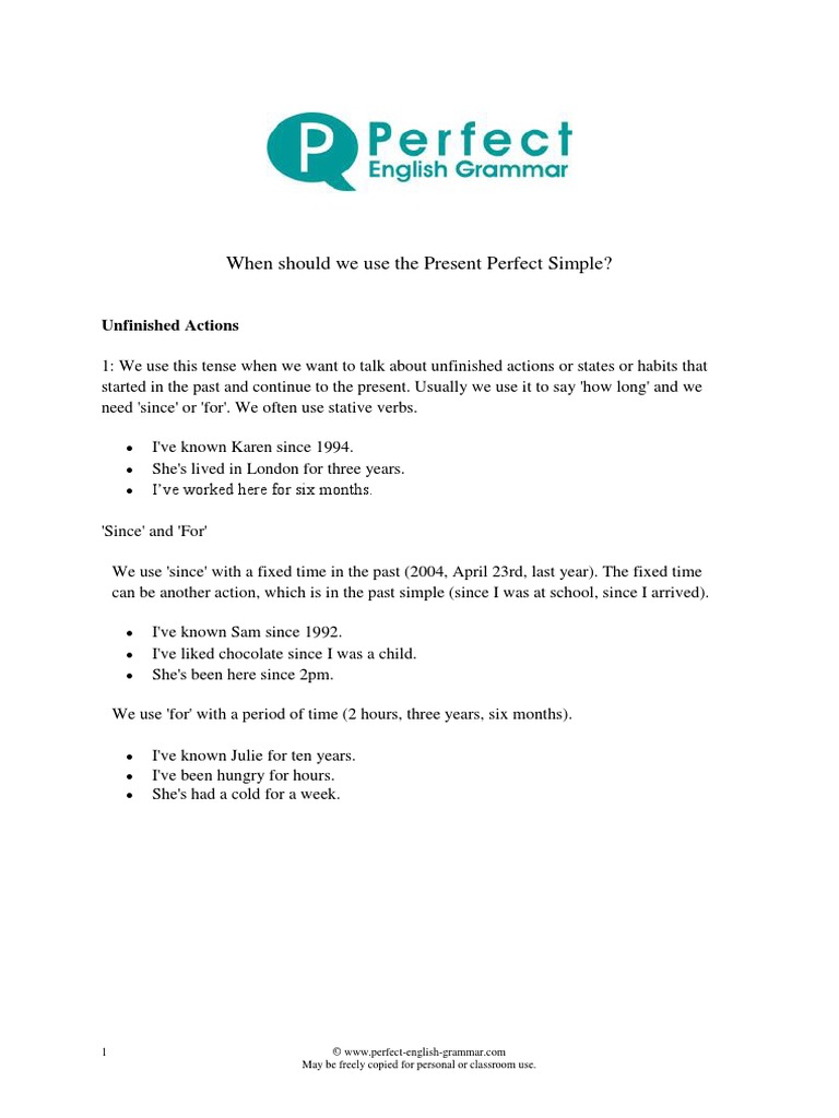 Present Perfect Use | PDF | Grammatical Tense | Rules