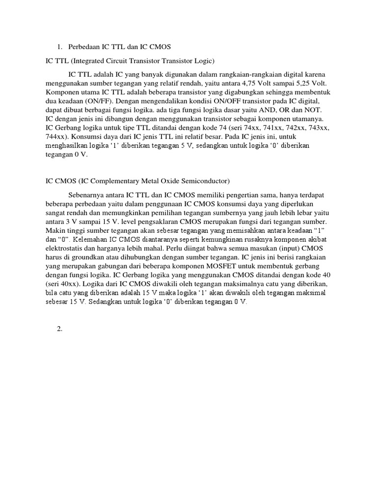 Perbedaan Ic TTL Dan Ic Cmos | PDF