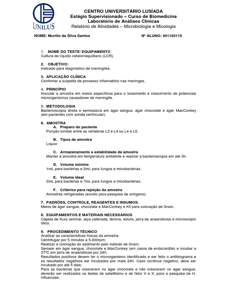 Cultura de LCR para Diagnóstico de Meningite | PDF | Ágar | Líquido ...