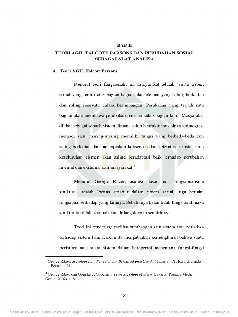 Teori AGIL Talcott Parsons dan Perubahan Sosial | PDF