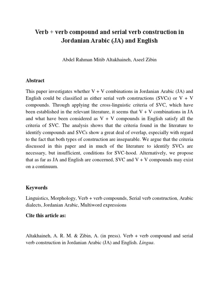Verb + Verb Compound and Serial Verb Construction in Jordanian Arabic ...