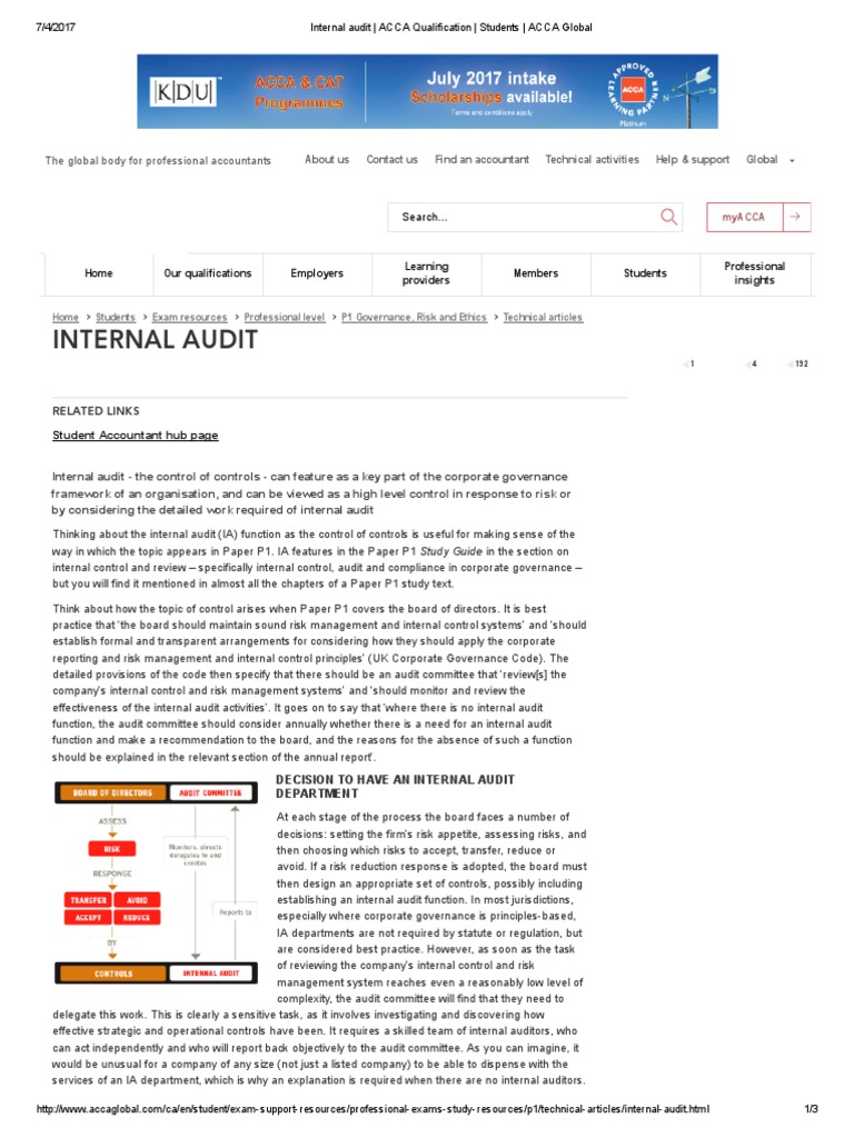 Internal Audit - ACCA Qualification - Students - ACCA Global PDF | PDF ...