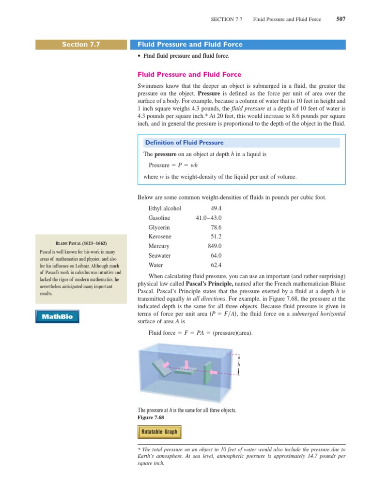 Fluid Pressure and Fluid Force | PDF | Pressure | Integral