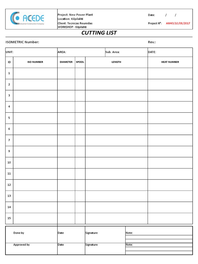 Cutting List: ISOMETRIC Number: Rev. | PDF