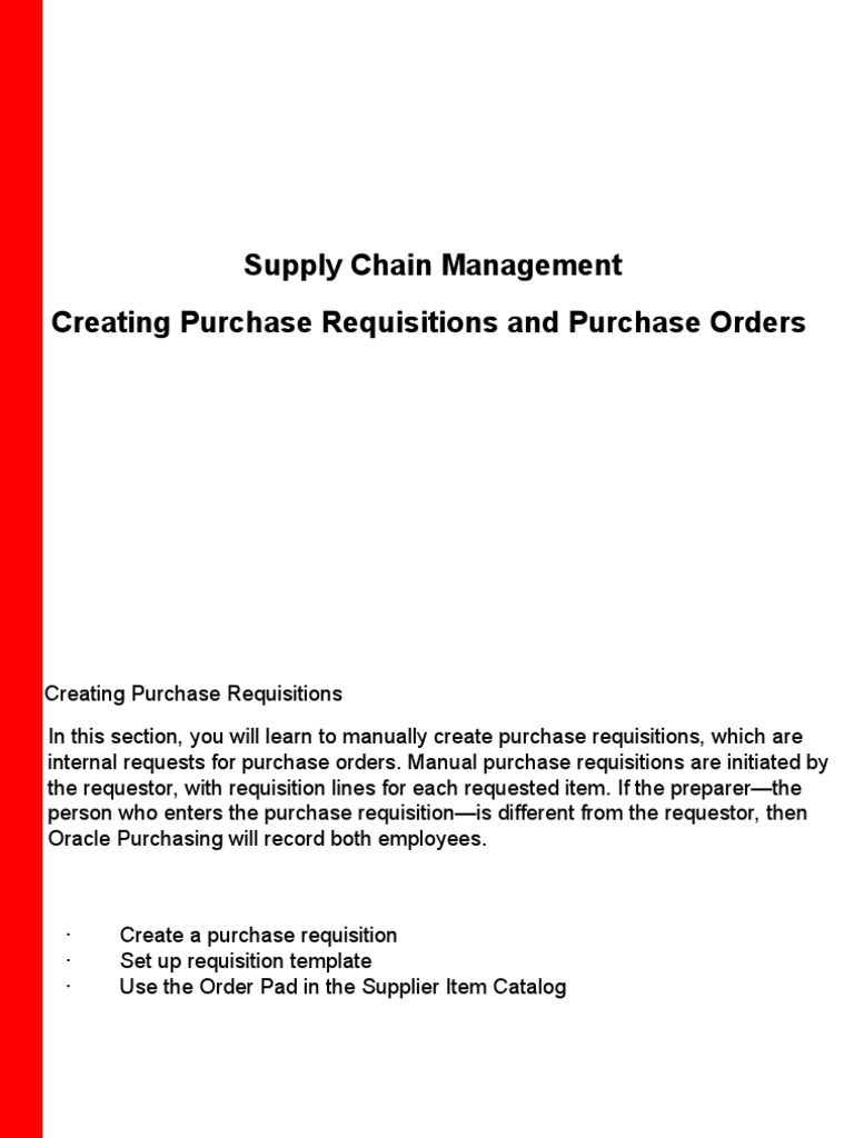 Creating Purchase Requisitions and Purchase Orders Supply Chain Management | PDF | Invoice ...