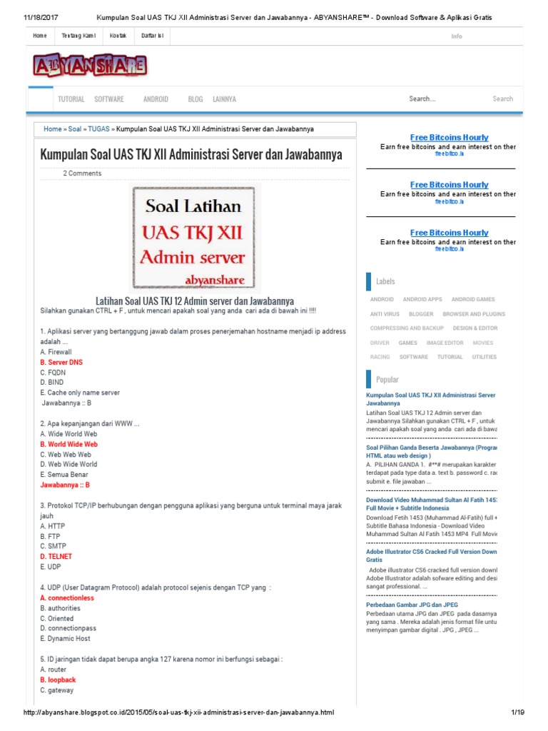 Kumpulan Soal UAS TKJ XII Administrasi Server Dan Jawabannya - ABYANSHARE™ - Download Software ...