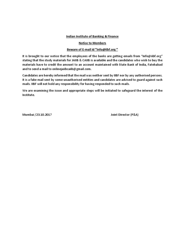 Indian Institute of Banking & Finance Notice To Members | PDF