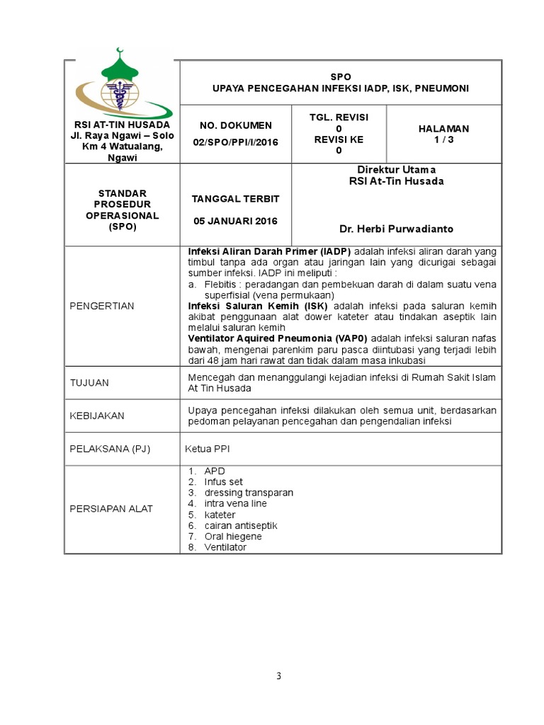 2.spo Upaya Pencegahan Infeksi Ilo, Iadp, Isk, Pneumoni | PDF