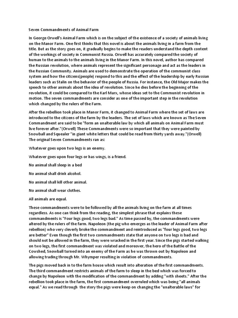 Animal Farm 7 Commandments Before