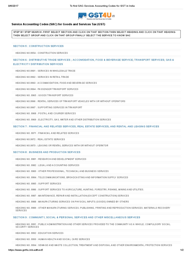 To Find SAC-Services Accounting Codes For GST in India | PDF ...