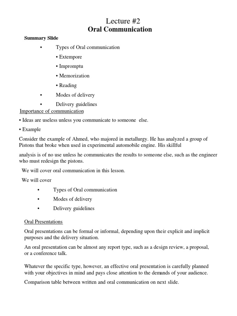 Lecture #2: Oral Communication | PDF | Cognitive Science | Science