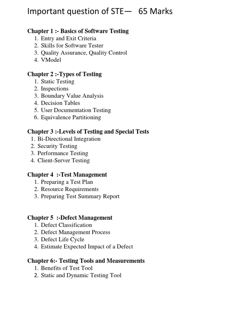 Important Question of STE - 65 Marks: Chapter 1:-Basics of Software ...