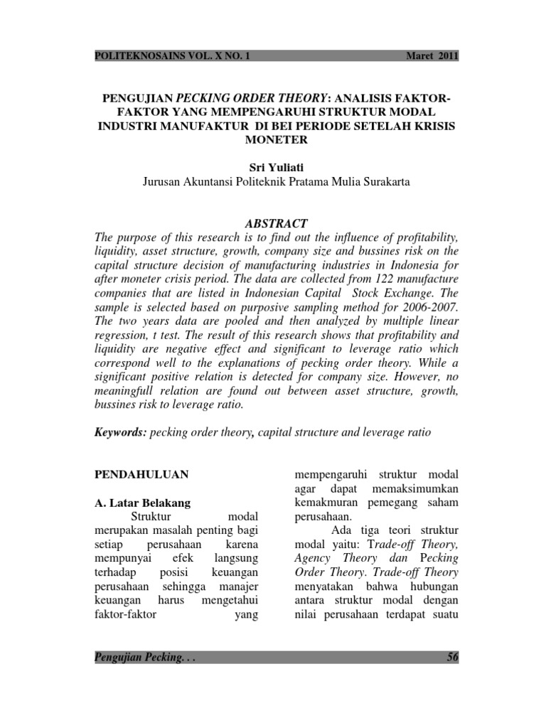 Pecking Order Theory.. | PDF