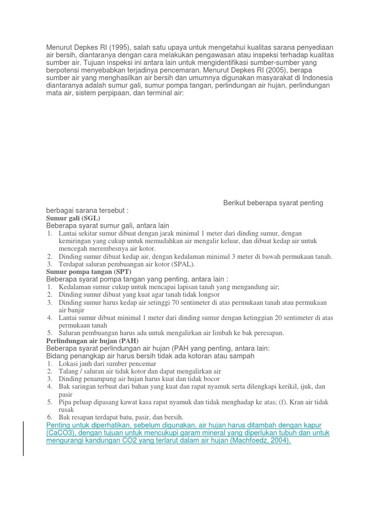 Air Bersih Menurut Depkes RI. | PDF | Sains & Matematika