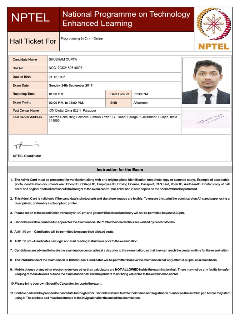 Candidate Hall Ticket | PDF | Identity Document | Test (Assessment)