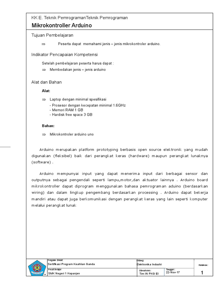 01 - Jenis Mikrokontroler Arduino | PDF
