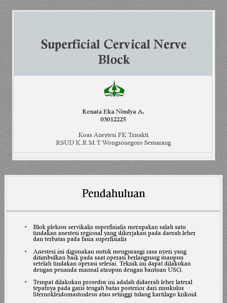 Superficial Cervical Nerve Block | PDF